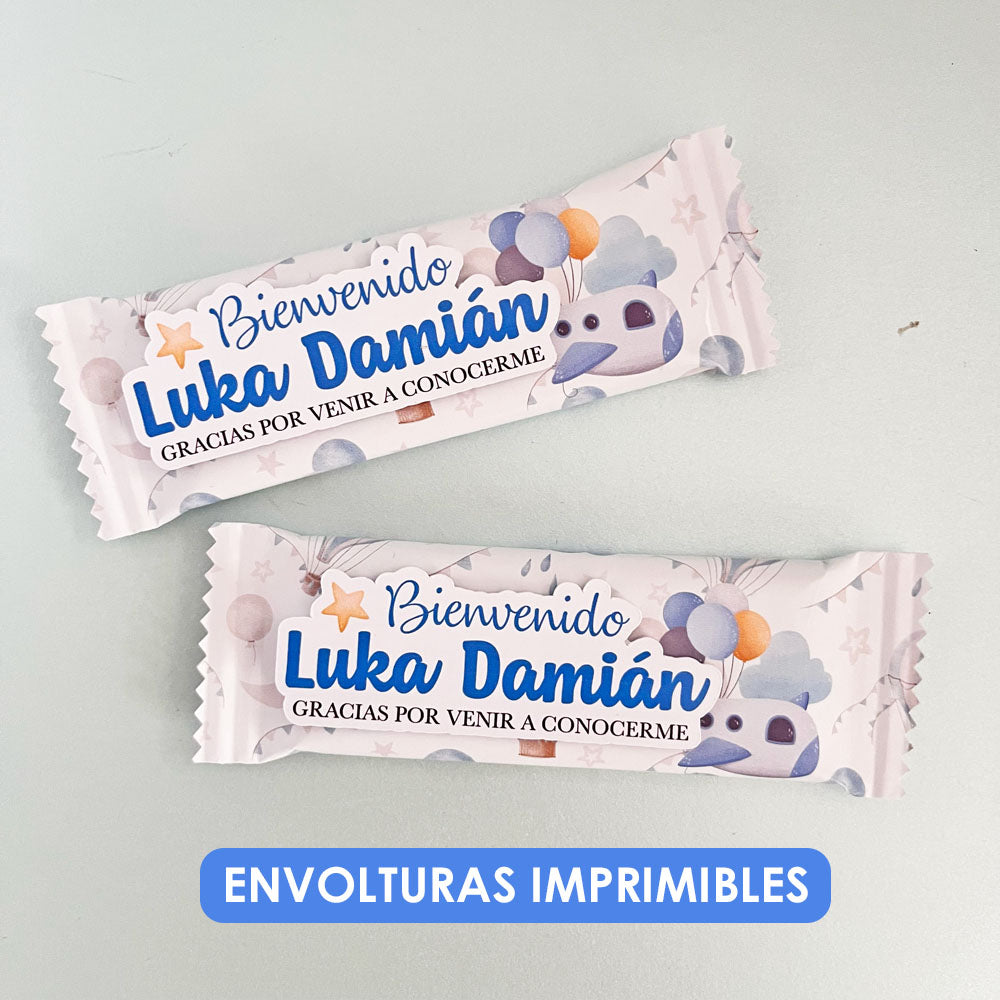Envoltura para chocolates imprimibles nacimiento niño globo aerostátic ...